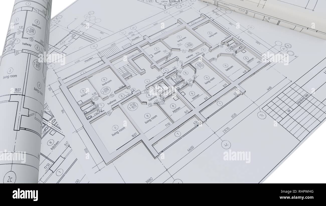 Built walls of a house on construction drawings Stock Photo - Alamy