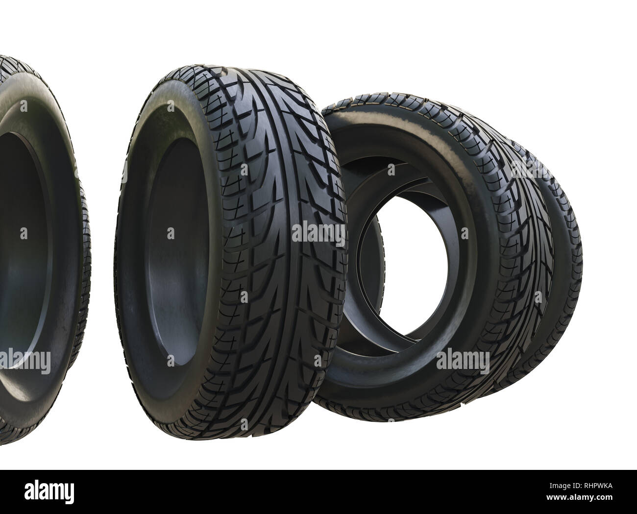 Group black tires, isolated Stock Photo - Alamy