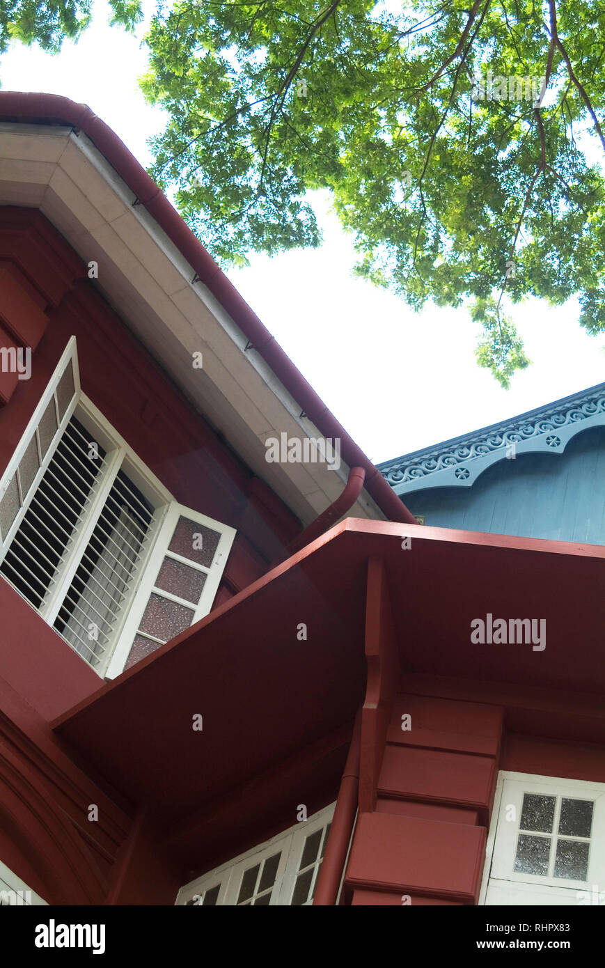 The facade of historical Koder House, a mansion structured and gabled ...