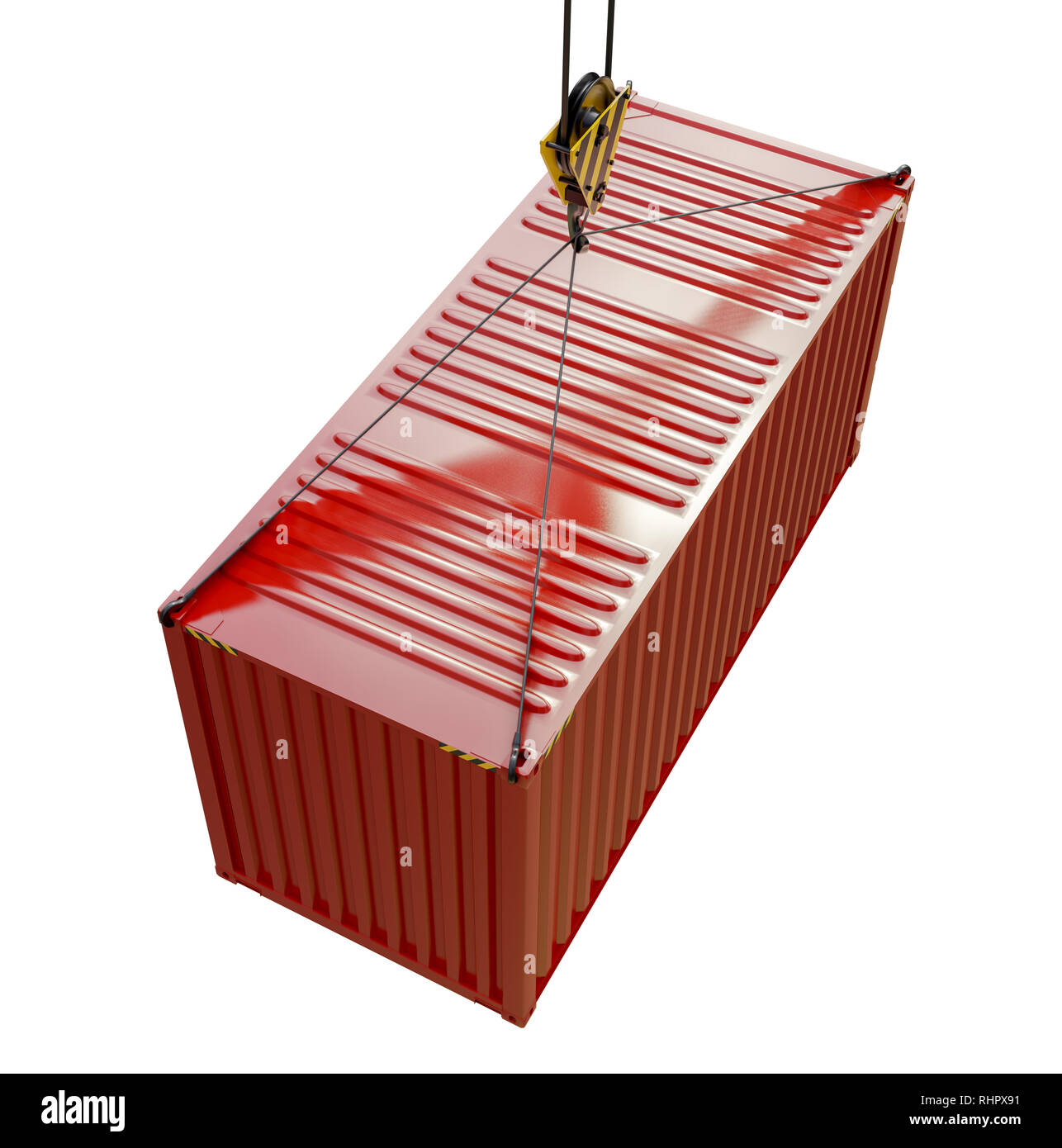 Service delivery - red cargo container hoisted by hook Stock Photo - Alamy