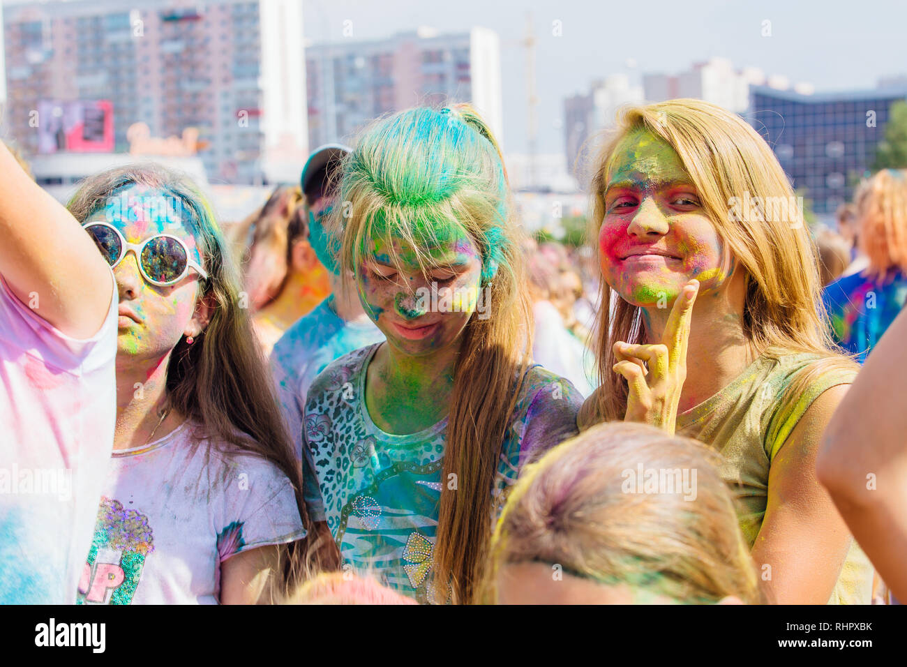 Teenagers on the Holi festival. Young people with colorful holi powder Stock Photo - Alamy