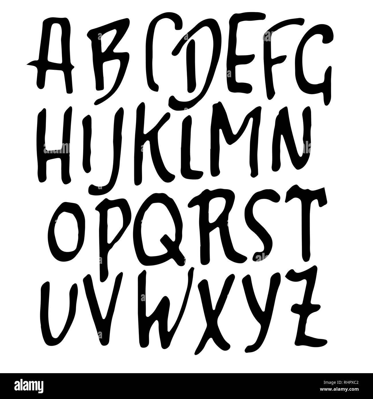 Simple alphabet letters. Handdrawn grunge ink font. Vector illustration ...