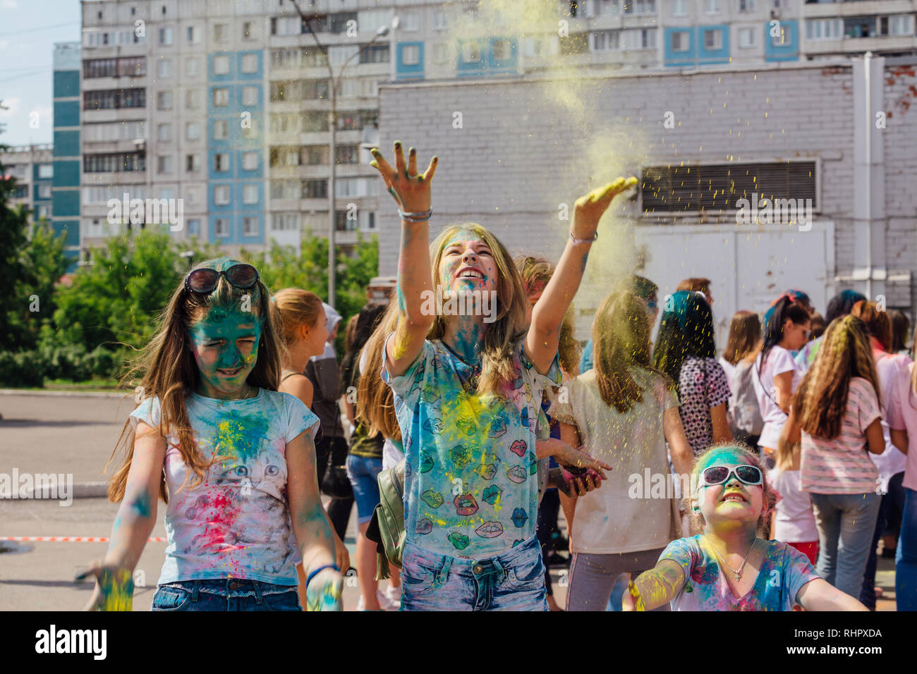 Teenagers on the Holi festival. Young people with colorful holi powder Stock Photo - Alamy