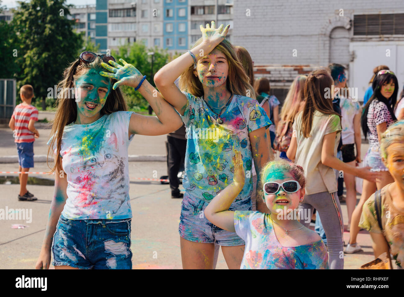 Teenagers on the Holi festival. Young people with colorful holi powder Stock Photo - Alamy