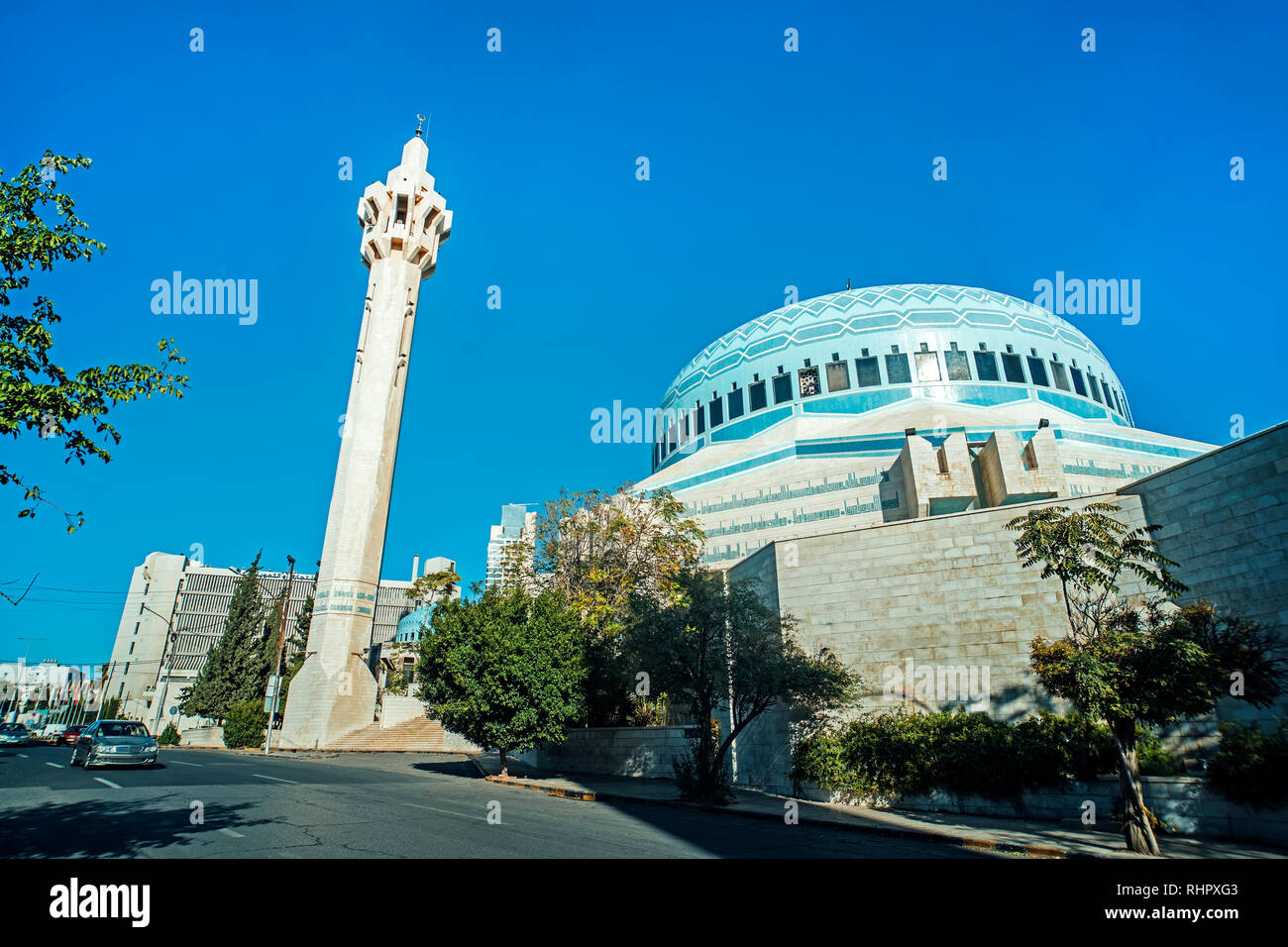 King Abdullah I Mosque in Amman, Jordan. It was built between 1982 and ...