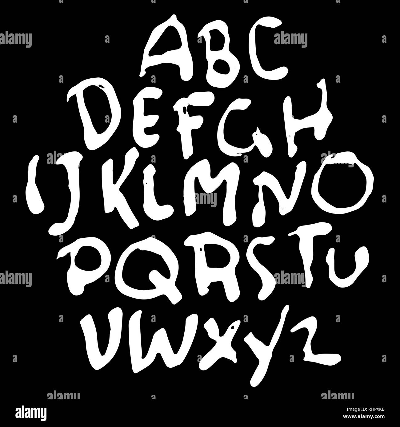 Simple alphabet letters. Handdrawn grunge ink font. Vector illustration ...