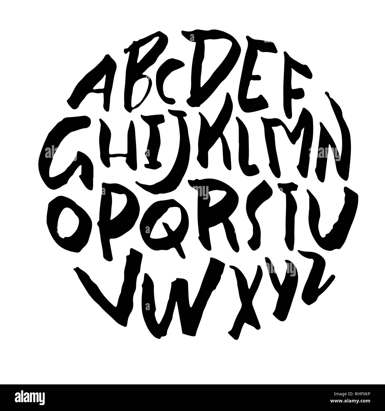 Simple alphabet letters. Handdrawn grunge ink font. Vector illustration ...