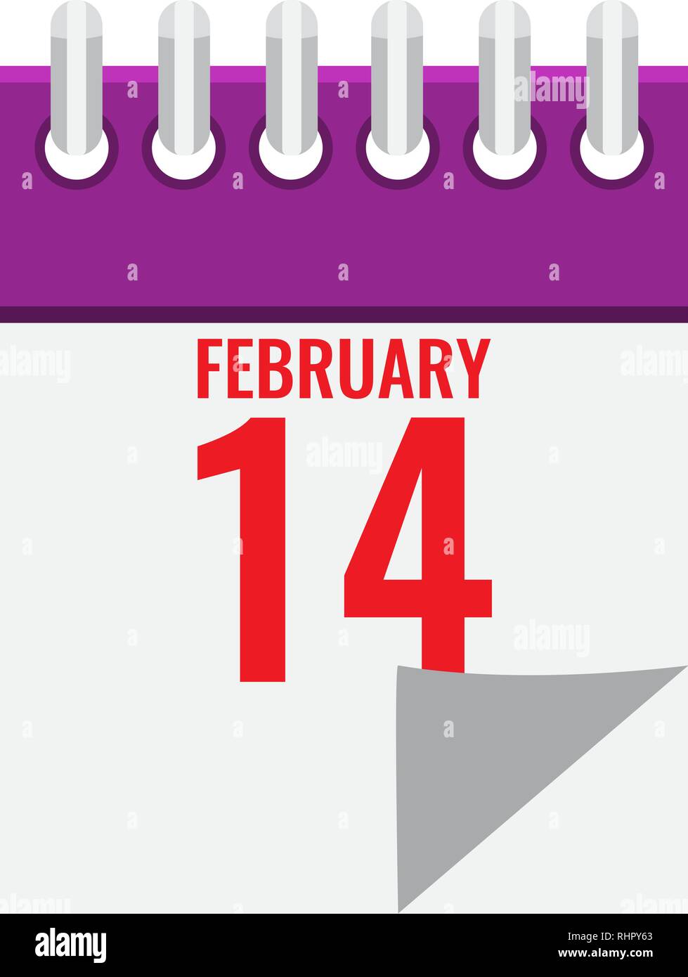 Calendar icon with spiral showing 14 February Valentines day. Flat ...