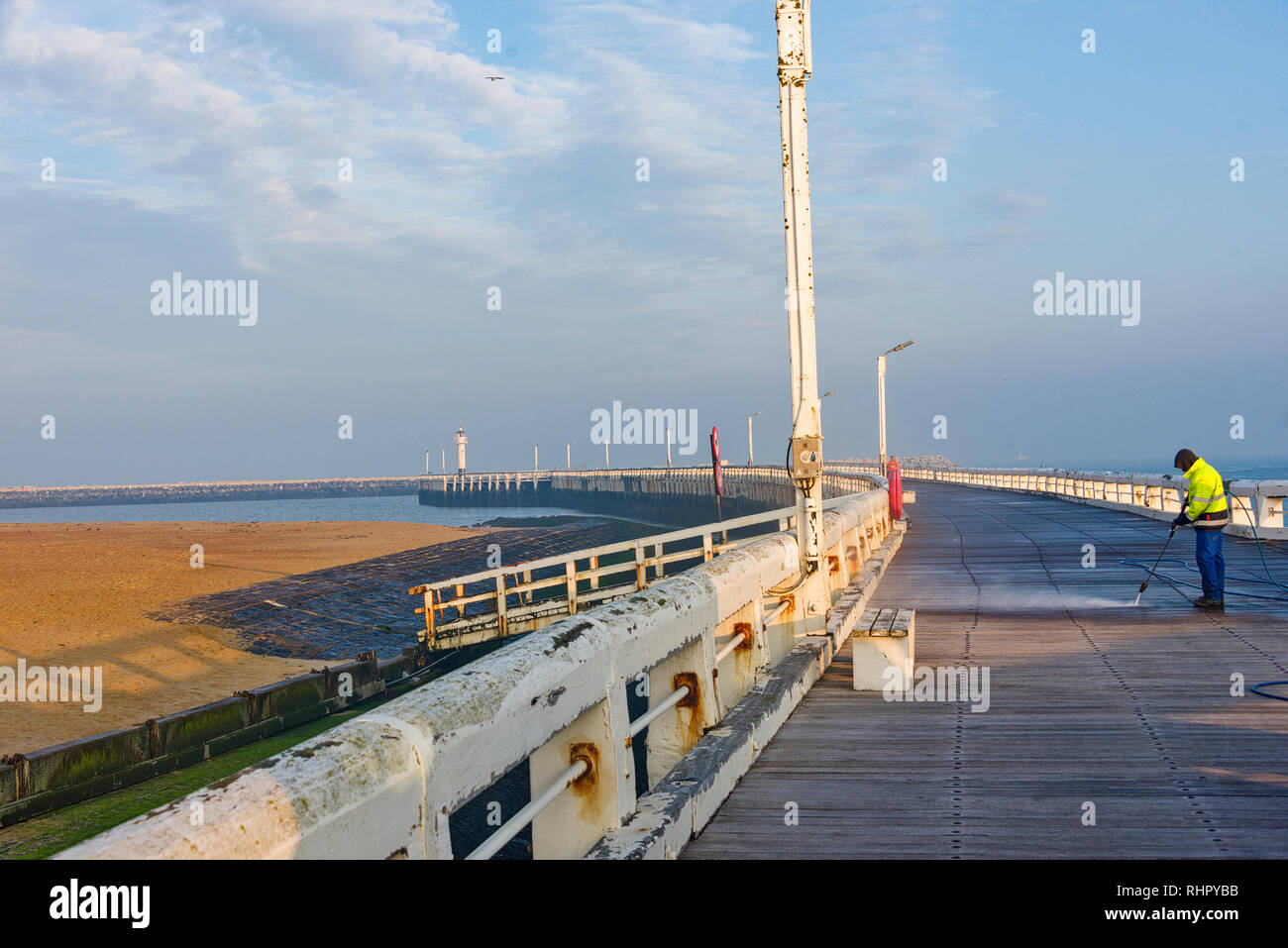 View of the old pier of Ostend, known as Westerstaketsel in Ostend ...