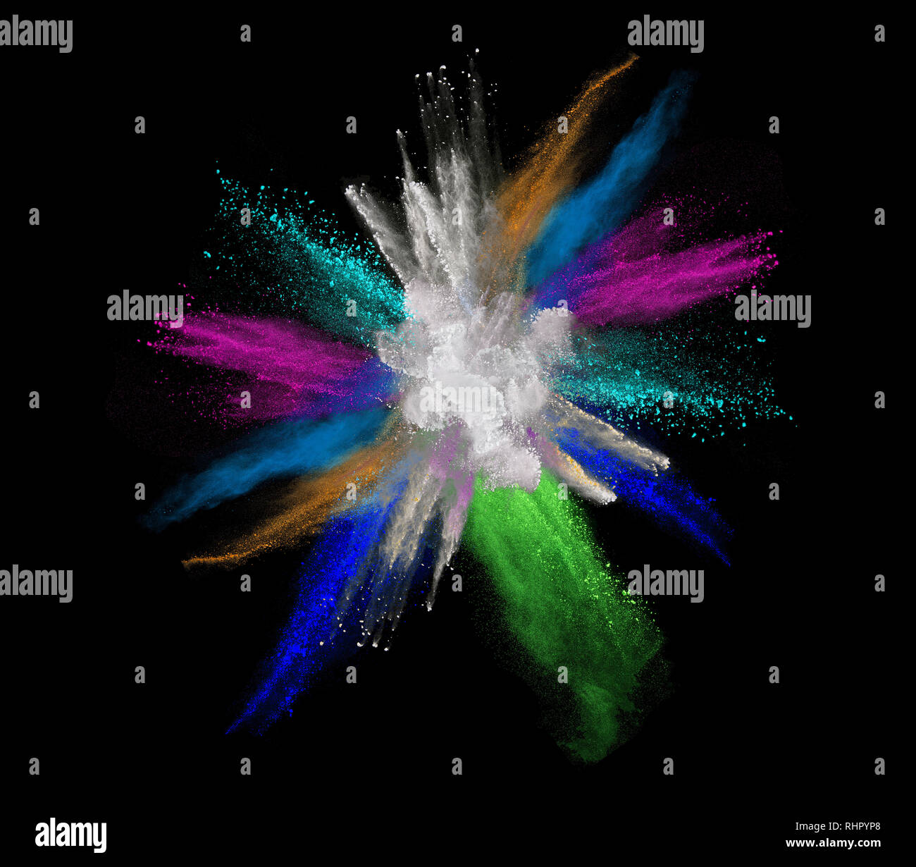 colorful powder splash isolated on black background Stock Photo - Alamy