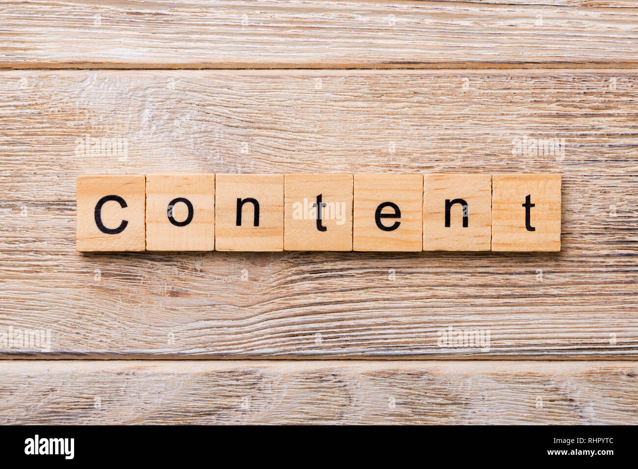 Content word written on wood block. Content text on wooden table for ...