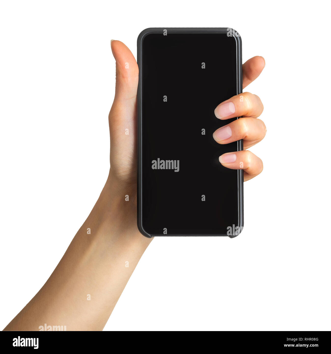Women's hand showing black smartphone Stock Photo - Alamy