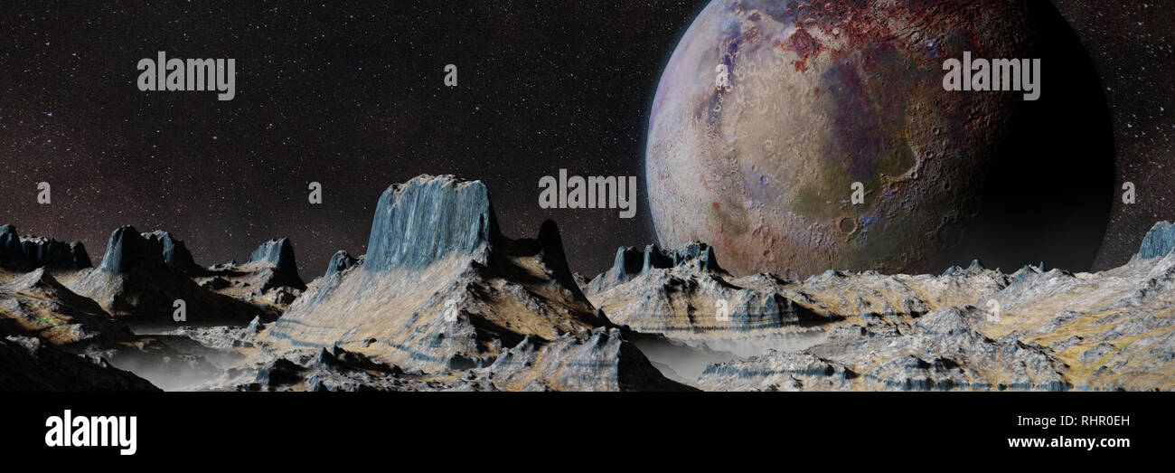 scenic alien planet landscape at night (3d illustration banner Stock ...