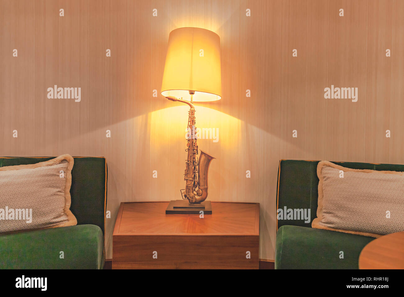 Saxaphone a Musical instrument made into a table lamp onboard P&O ...