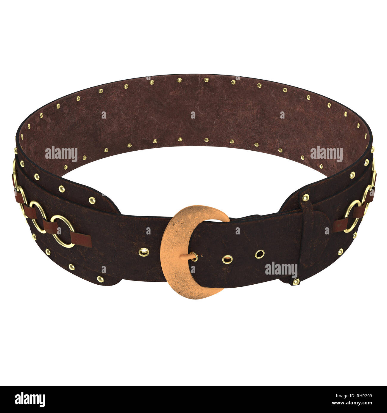 medieval leather belt on isolated white background, 3d illustration ...