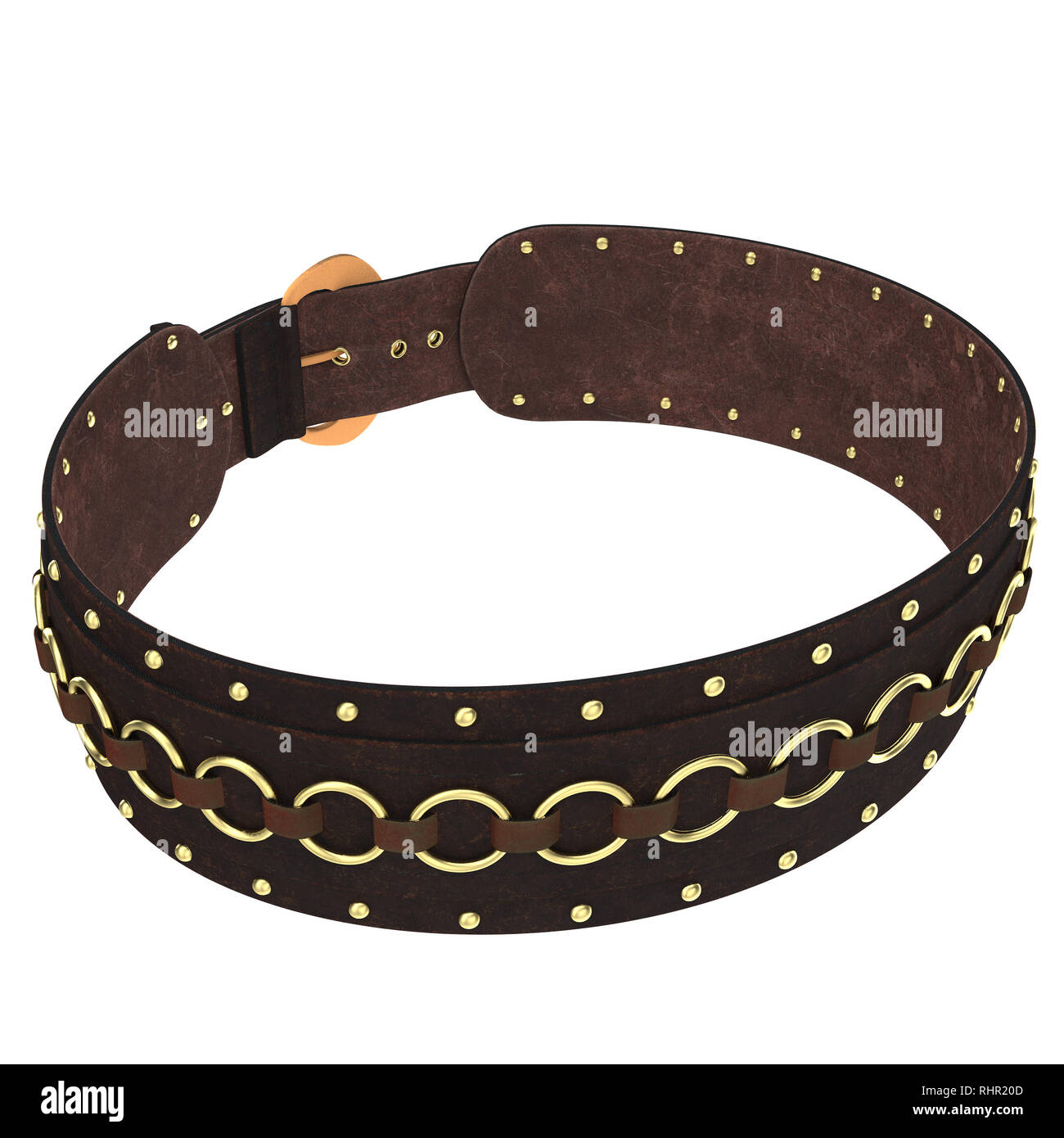medieval leather belt on isolated white background, 3d illustration ...