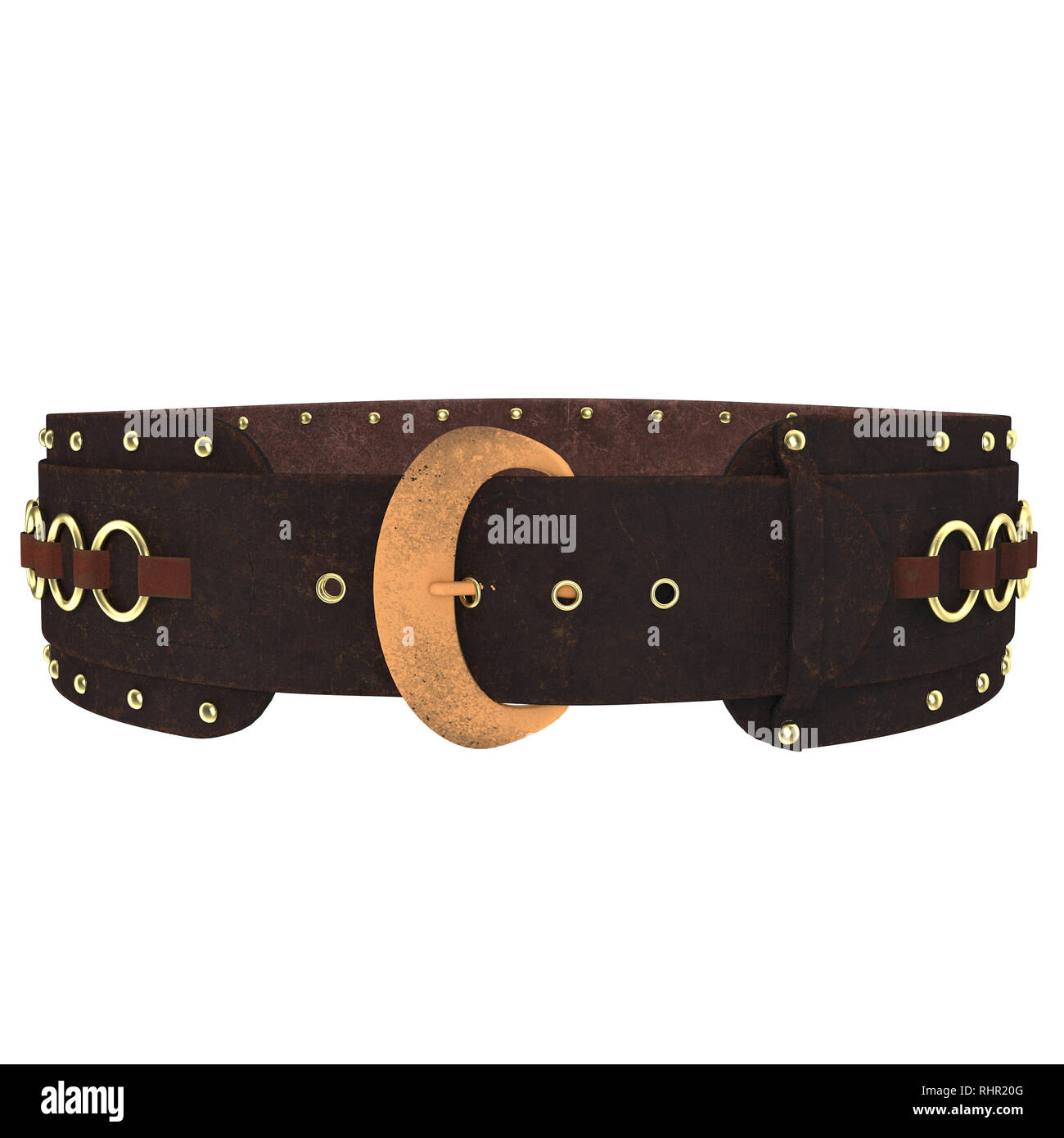 medieval leather belt on isolated white background, 3d illustration ...