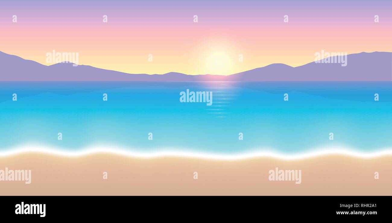 colorful sunrise beautiful beach landscape vector illustration EPS10 ...