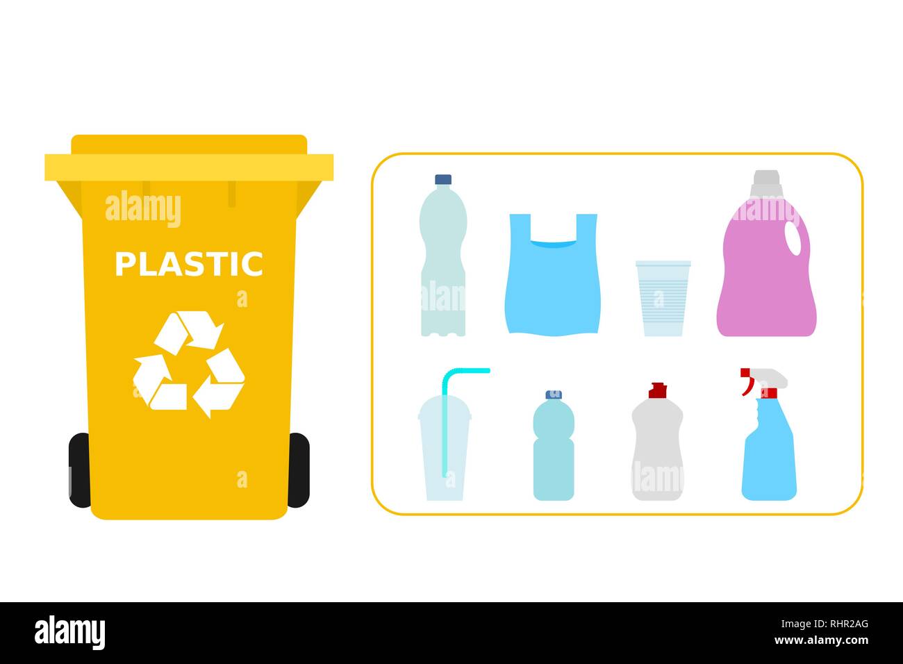 Yellow trash can with plastic waste suitable for recycling. Plastic ...