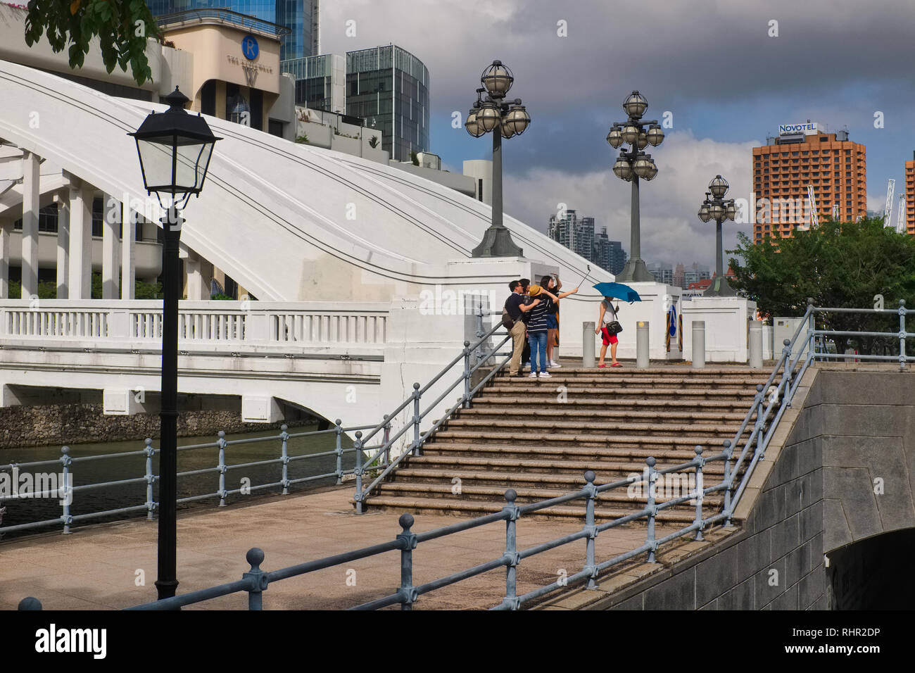 Tourists taking photos at colonial-era Elgin Bridge spanning the ...