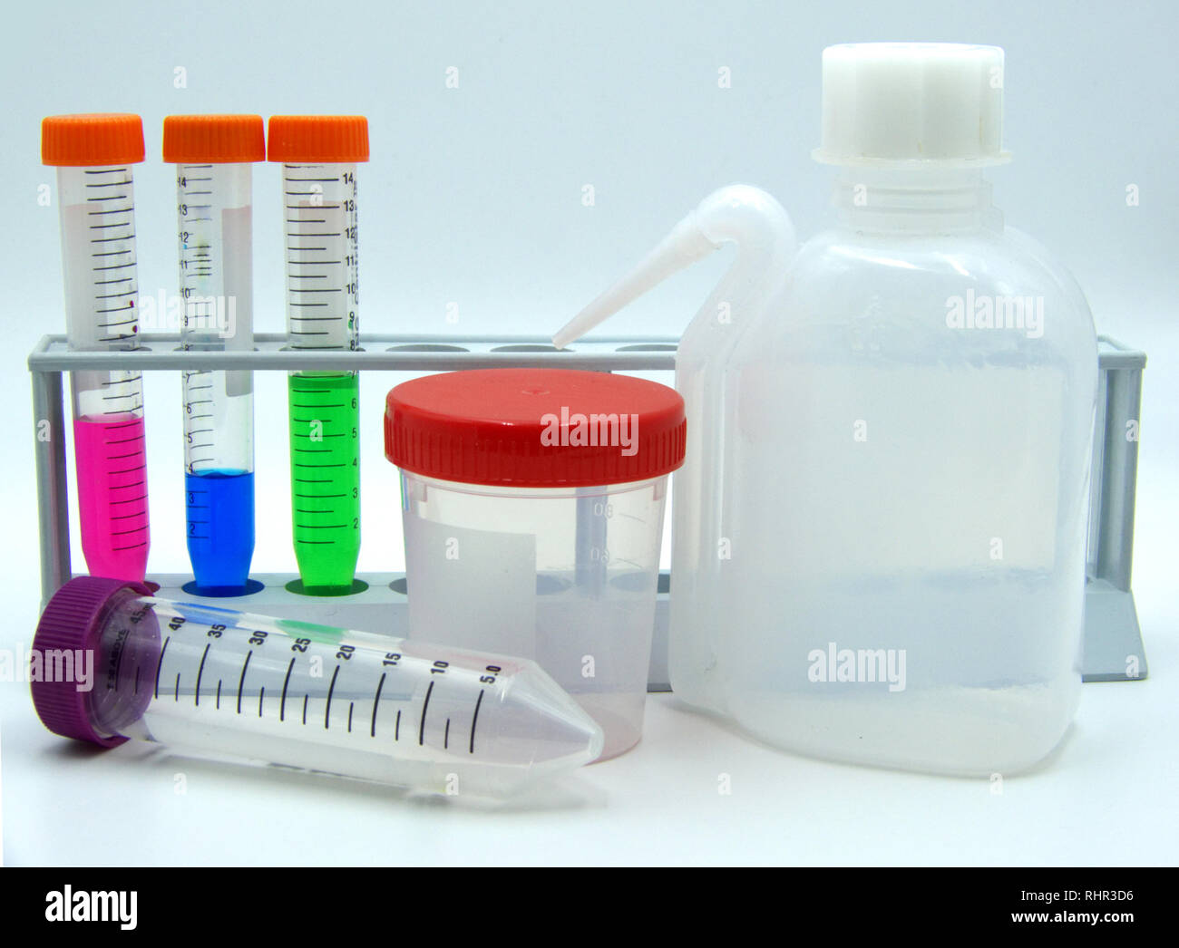 Laboratory labware for science experiments, white background Stock ...