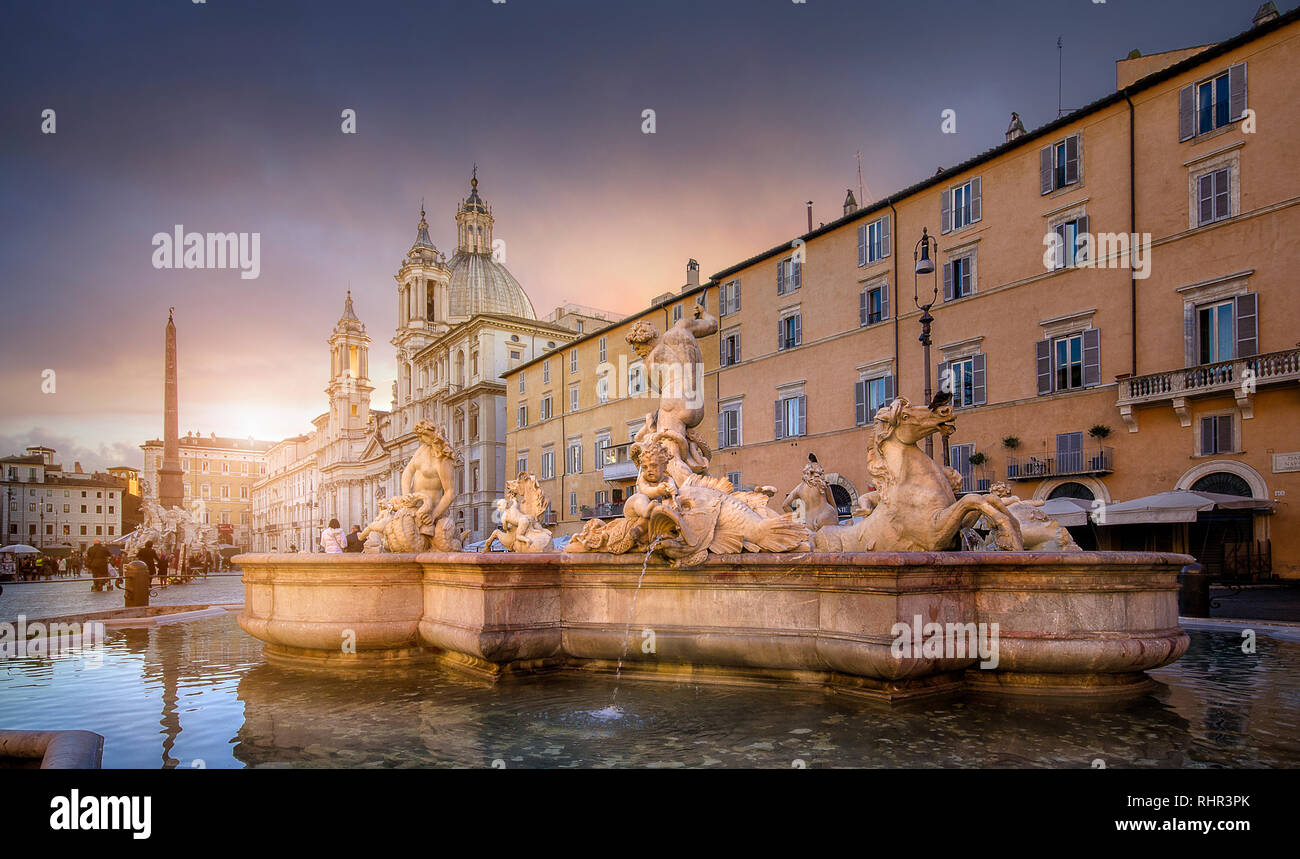 Piazza navona in the old town with neptune fountain hi-res stock ...