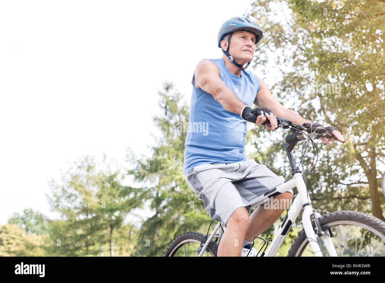 Senior male athlete riding bicycle in park Stock Photo - Alamy