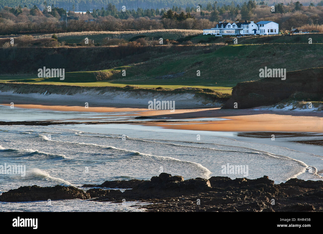 CULLEN BAY MORAY COAST SCOTLAND WINTER DAY CULLEN BAY HOTEL OVERLOOKING ...
