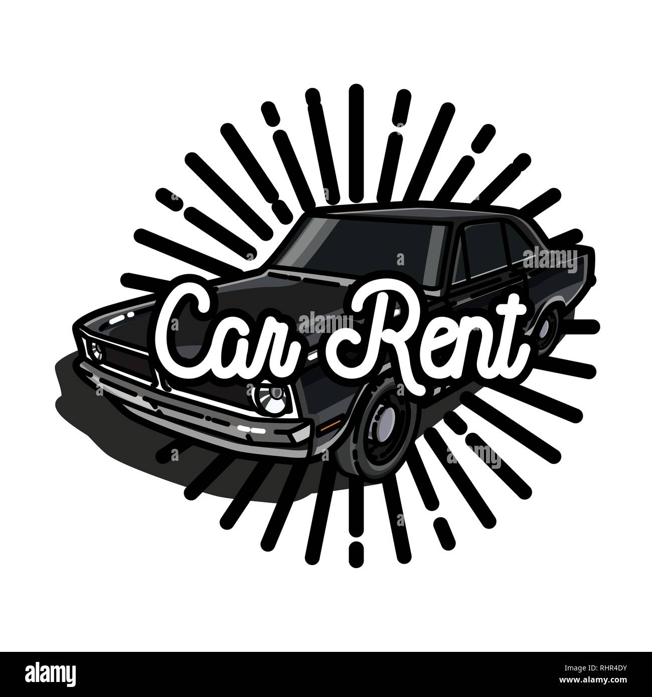 Color vintage car rent emblem, label, badge and design elements. Vector ...