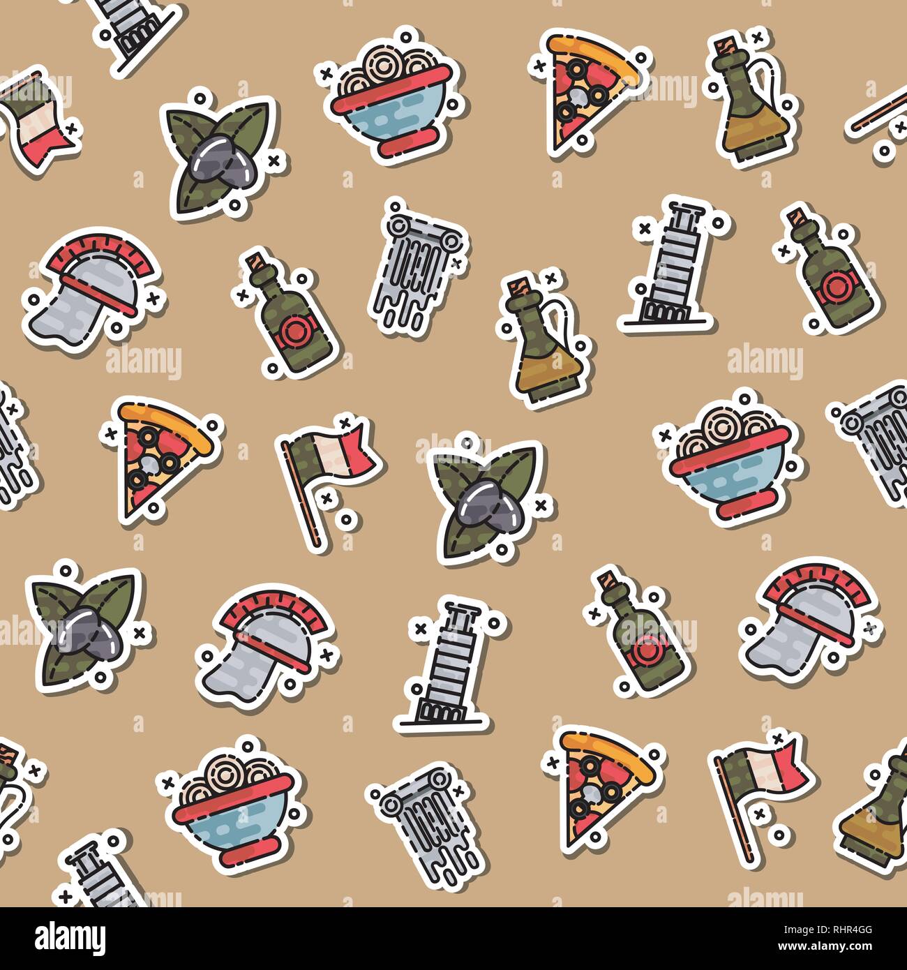 Colored italy pattern. Vintage Hand drawn doodle art sketchy Stock ...