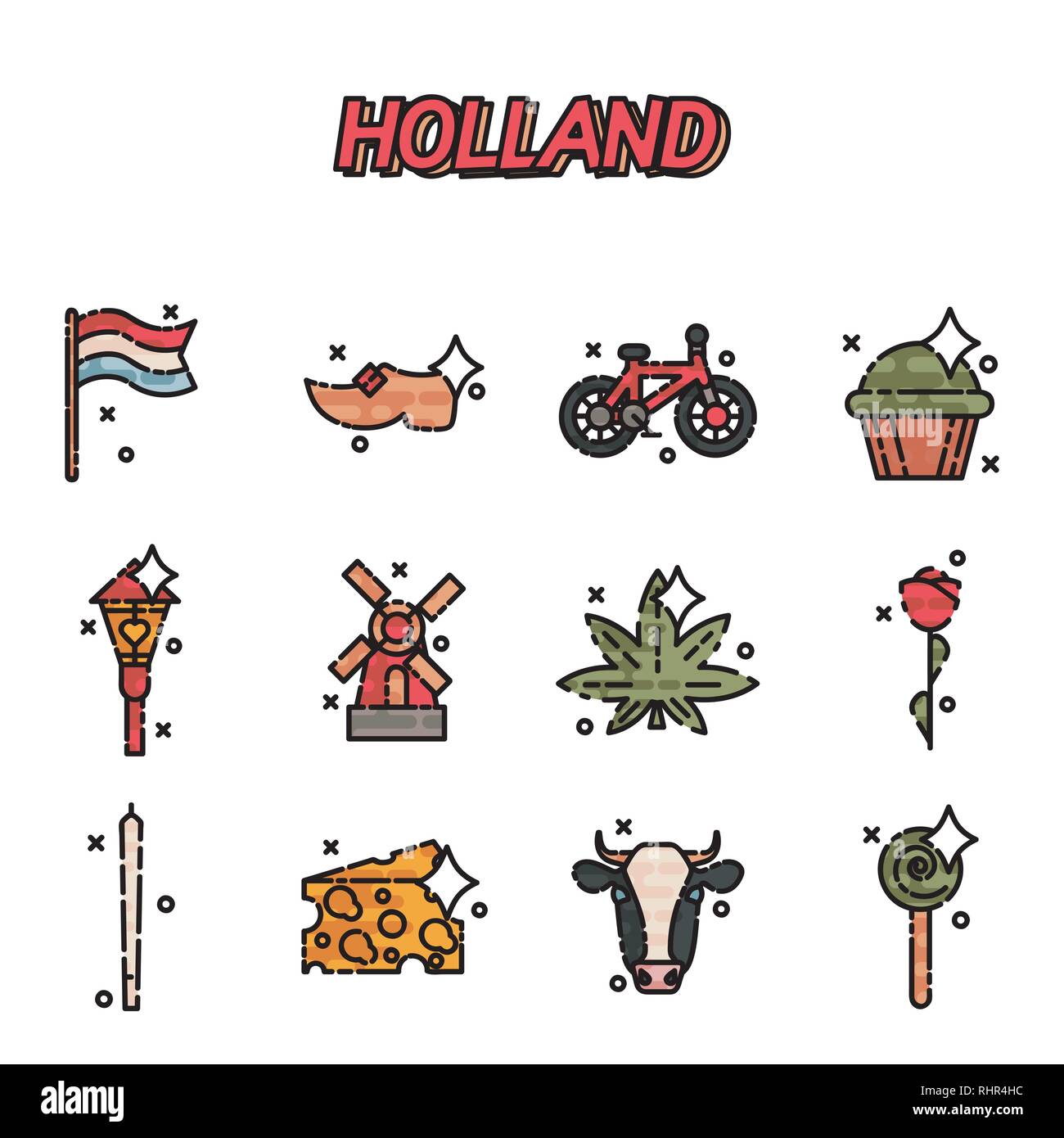 Holland flat icons set. Symbols travel set and europe culture . Vector ...