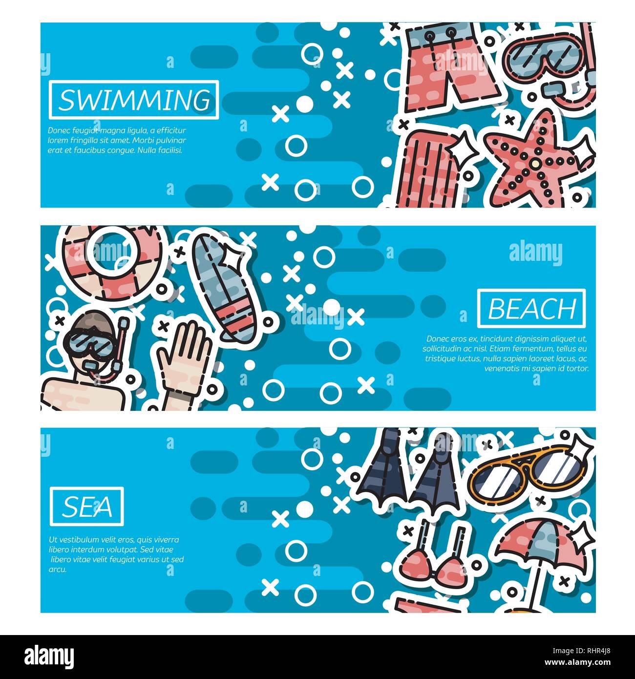 Set of Horizontal Banners about swimming. Vector illustration, EPS 10 ...