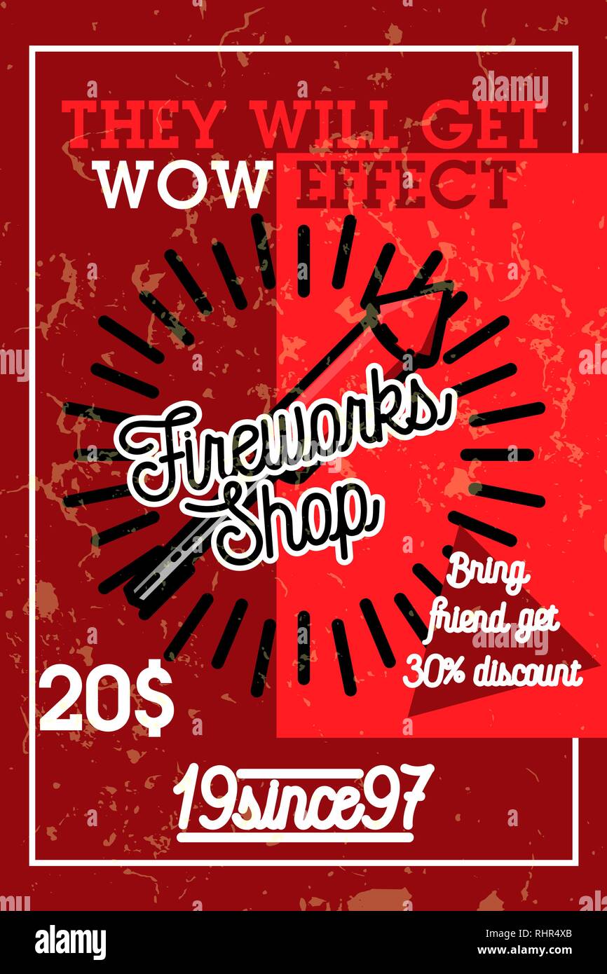 Color vintage fireworks shop banner. Vector illustration, EPS 10 Stock ...