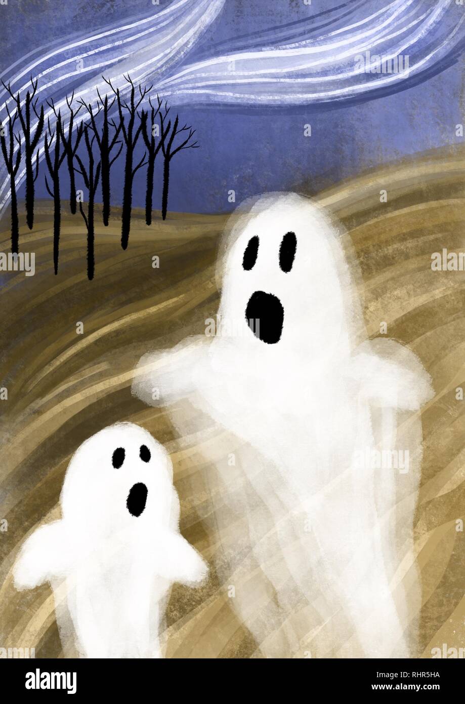 spooky halloween scene illustration Stock Photo - Alamy