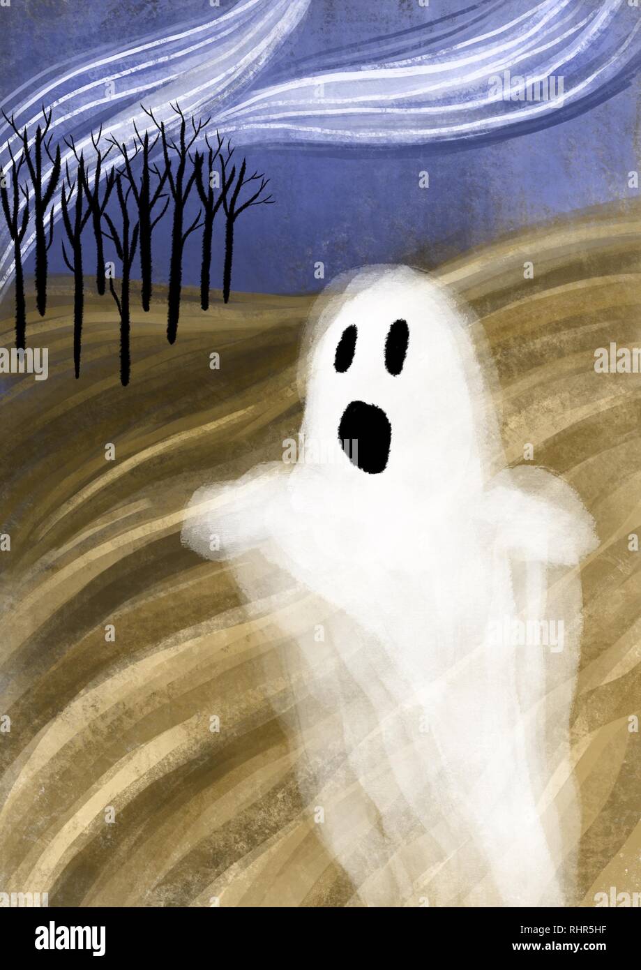 spooky halloween scene illustration Stock Photo - Alamy