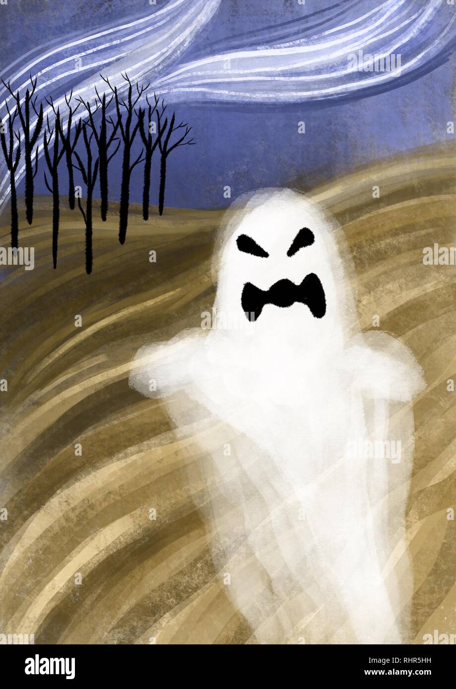 spooky halloween scene illustration Stock Photo - Alamy