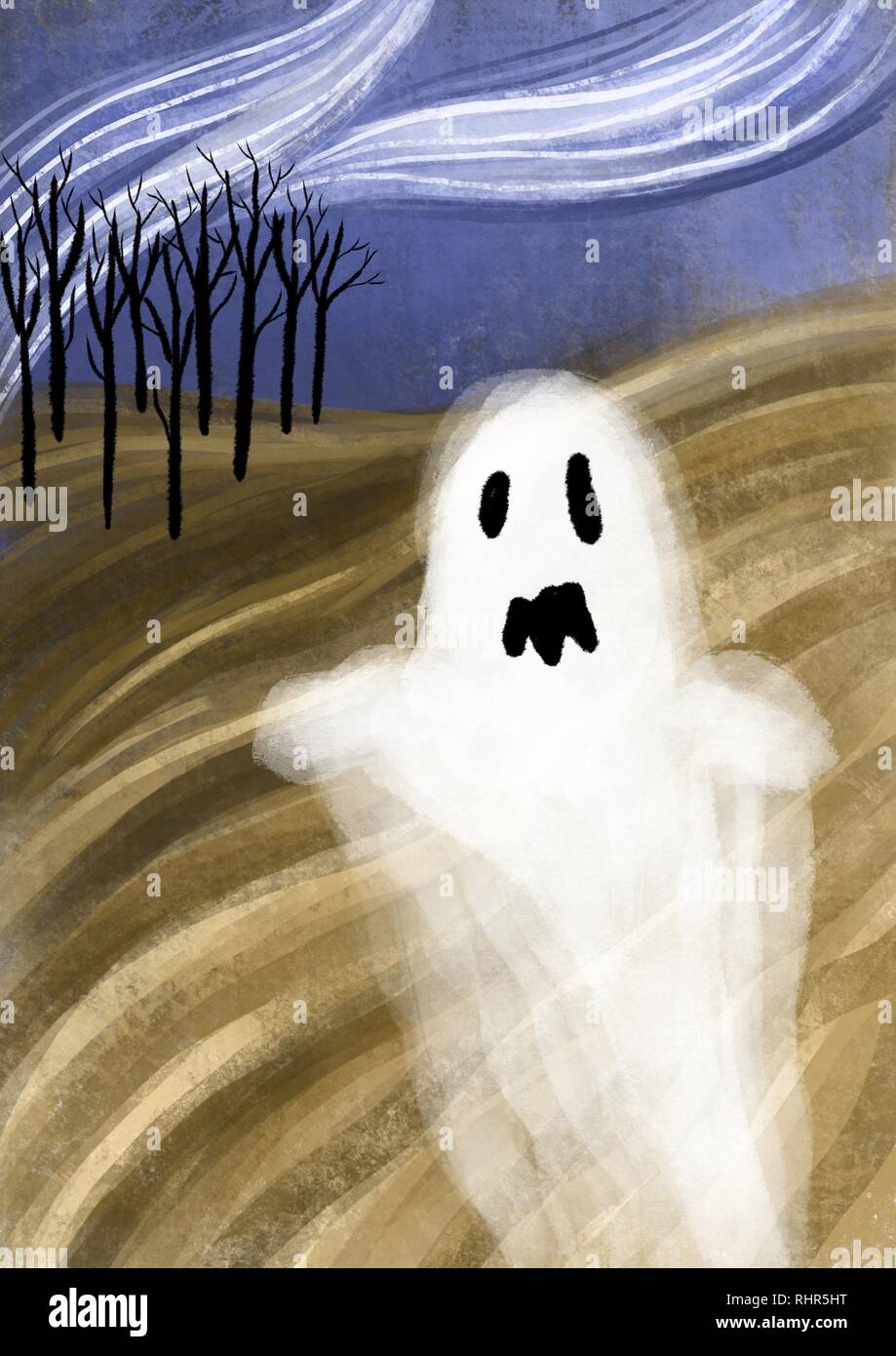 spooky halloween scene illustration Stock Photo - Alamy