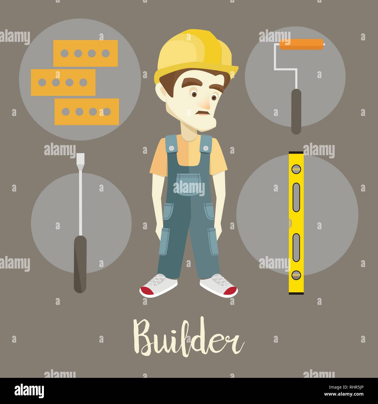 Builder on a dark background. Cartoon style. Vector illustration Stock ...