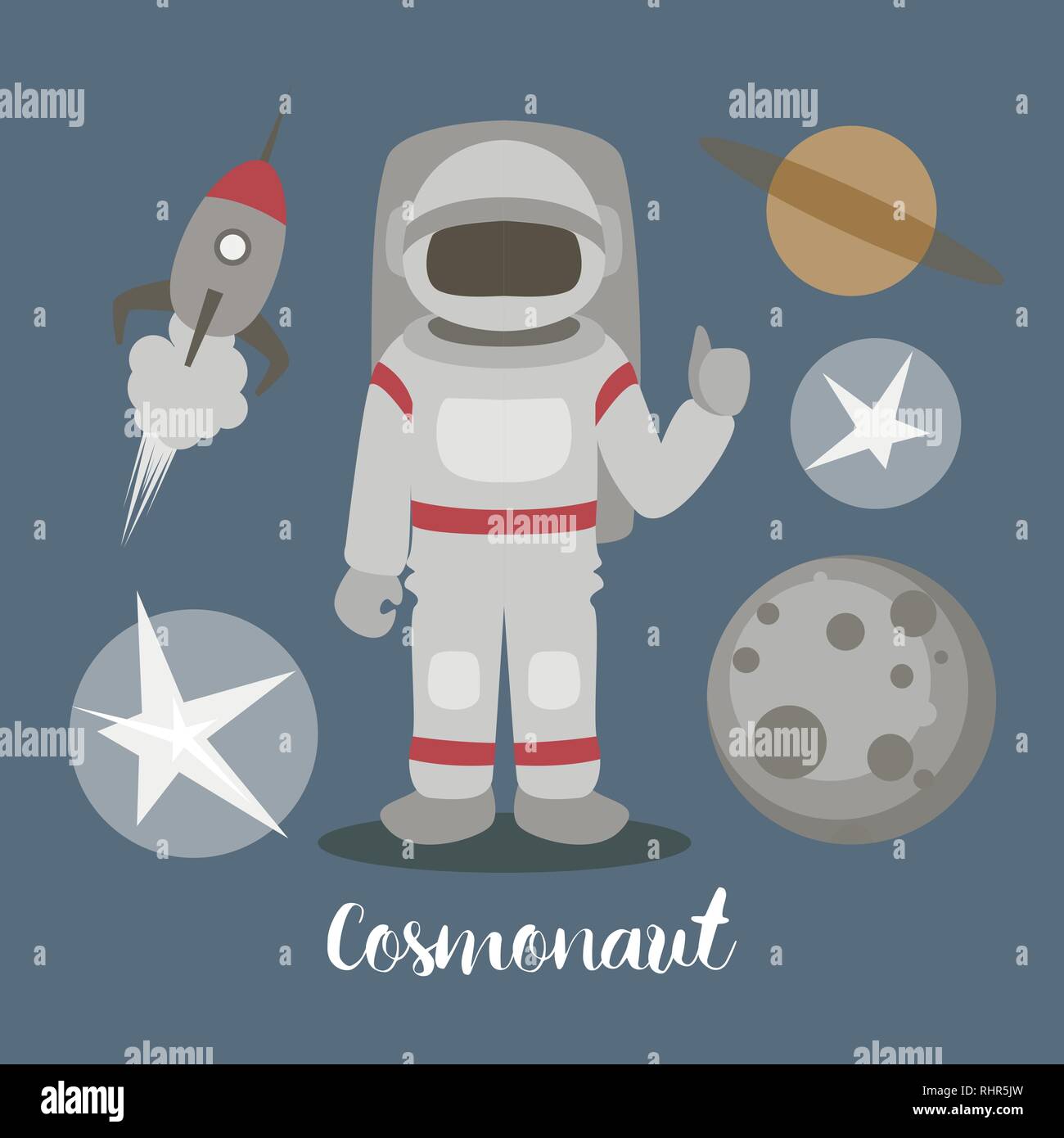 Astronaut in the solar system design. Cosmonaut isolated vector ...