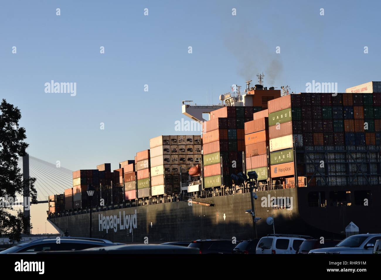 Cargo ship in Savannah harbor Stock Photo - Alamy
