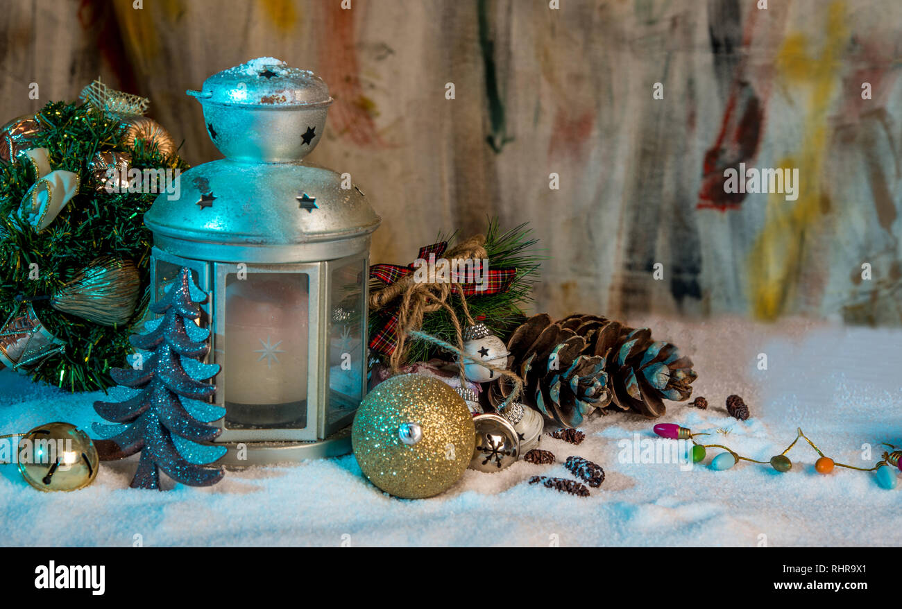 Christmas tree and holidays present on ice background Stock Photo - Alamy