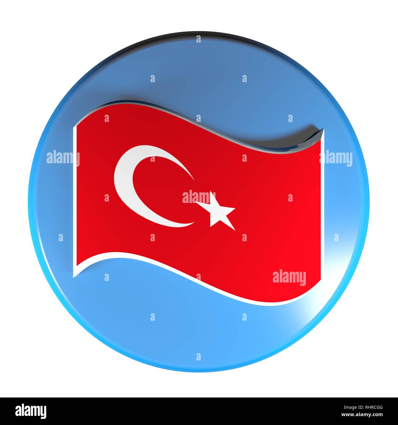 Blue circle push button turkish flag - 3D rendering illustration Stock ...