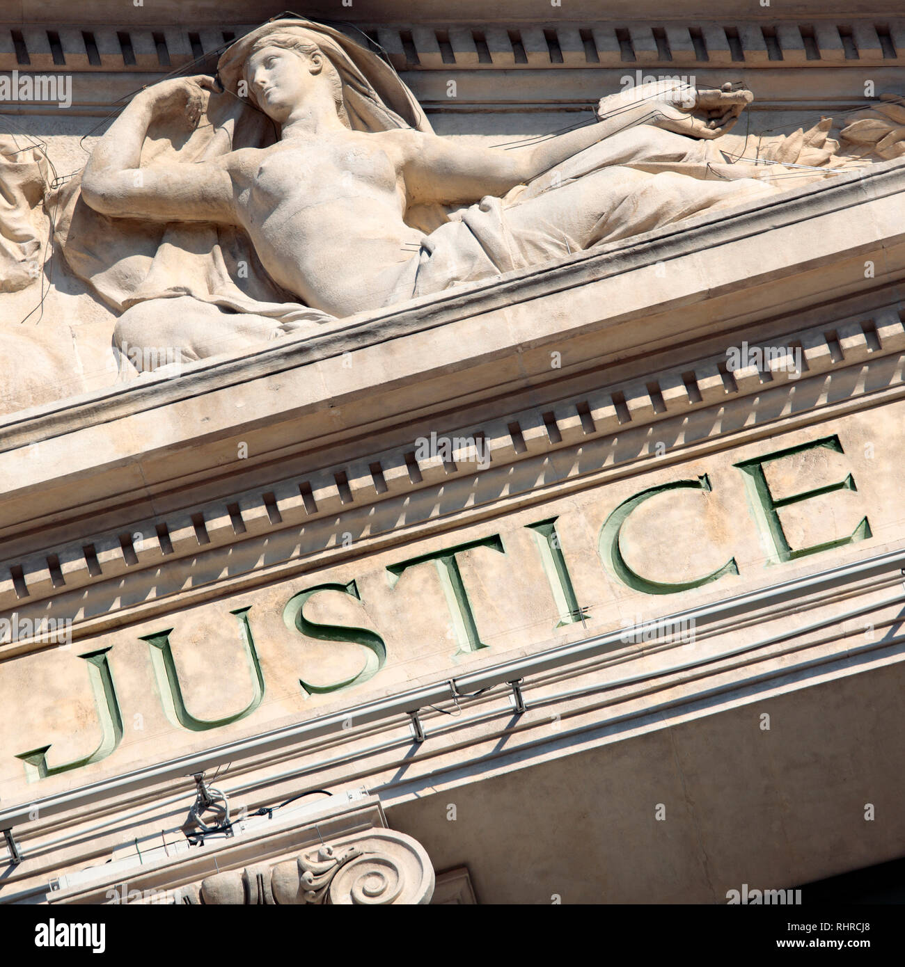 Justice sign Courthouse Building square format Stock Photo - Alamy
