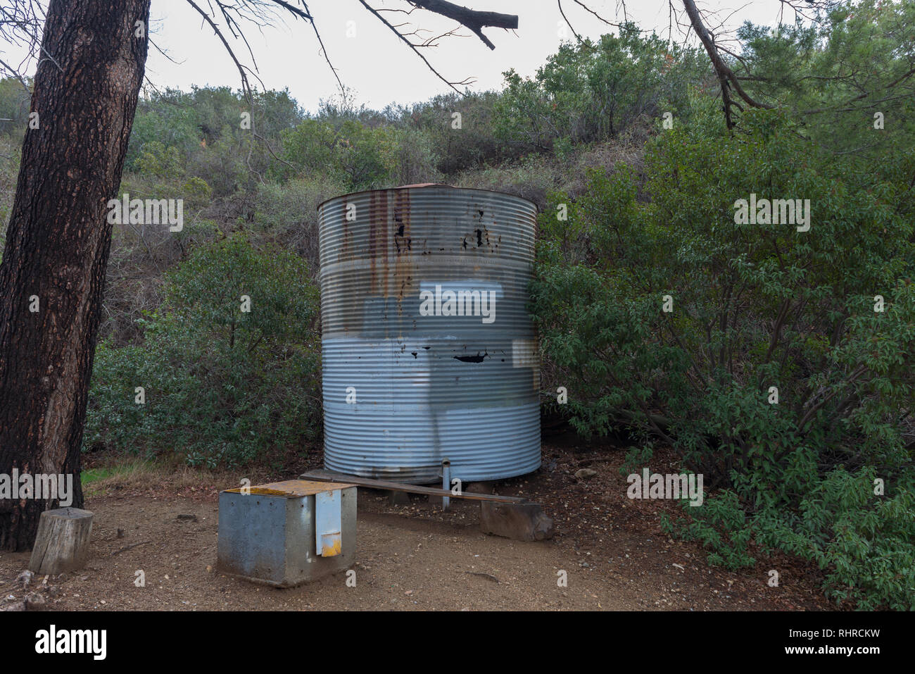 Old, rusted water tank in Claremont Hills Wilderness Park California ...