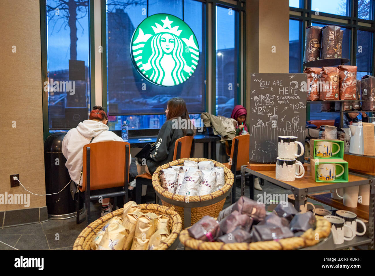 NEW YORK - CIRCA MARCH 2016: inside of Starbucks Cafe. Starbucks ...