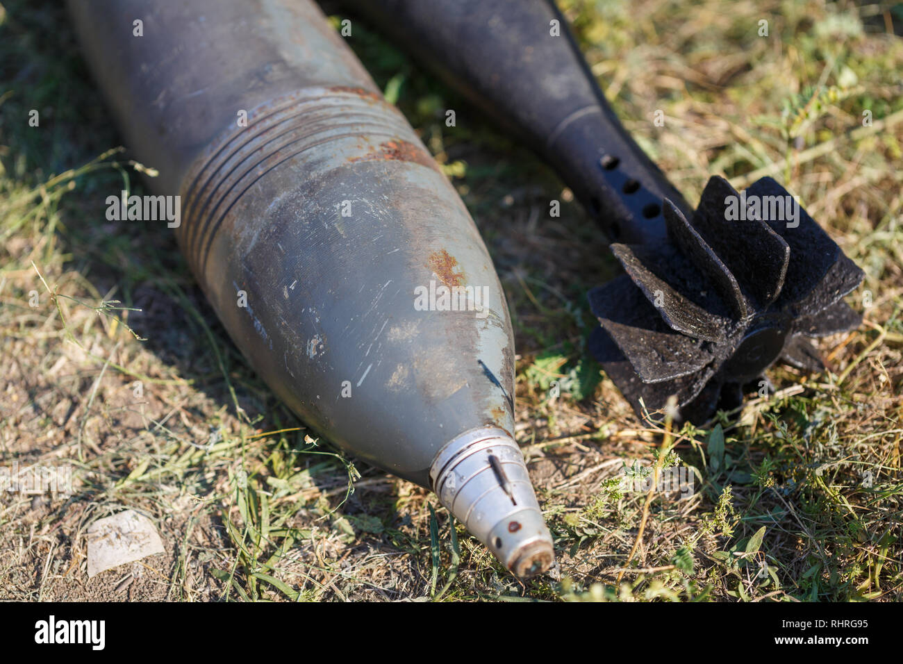 Two air bombs from the Second World War lie on the grass Stock Photo ...
