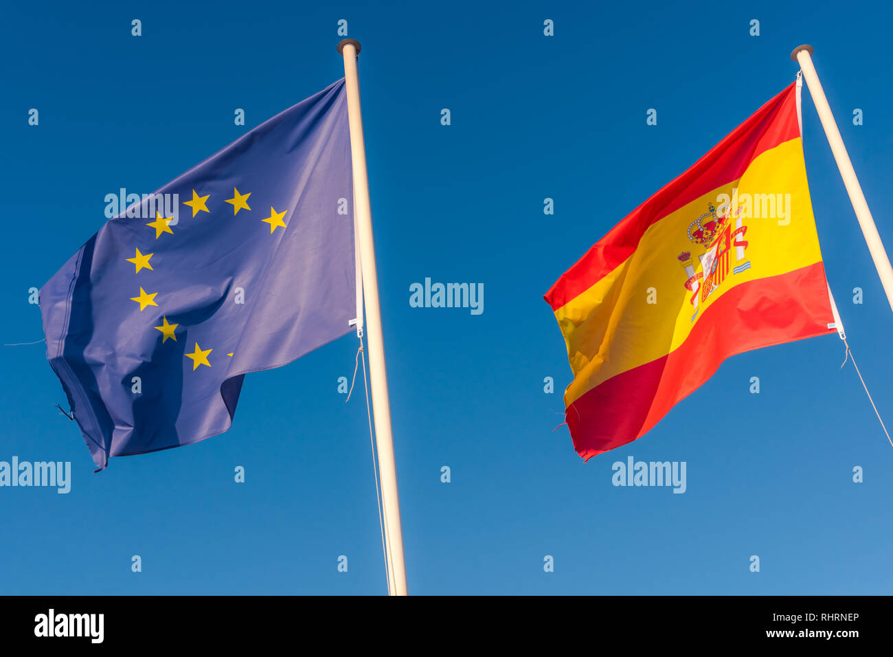 Eu and Spanish flags side by side. Europe Union flag Stock Photo - Alamy