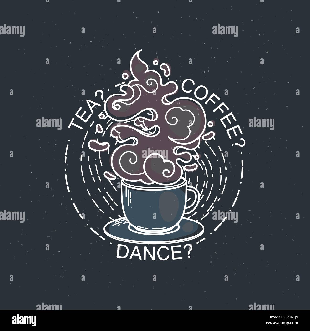Tea, coffee, dance. Line drawing of cup of coffee or tea. Modern flat ...