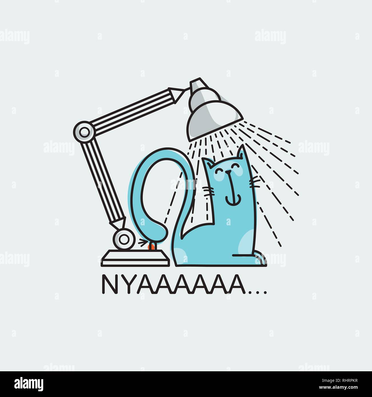 Nya. Vector illustration of a cozy cartoon cat. Kitten in a lined art ...