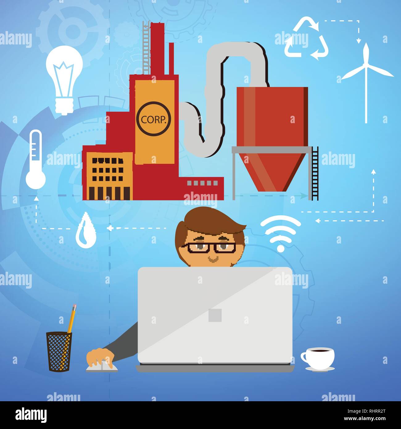 Eco friendly factory on a digital touch screen tablet Stock Vector ...